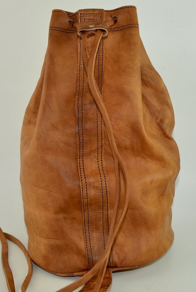Organic Leather Drawstring Bucket Duffel Bag Backpack Rucksack Moroccan ...