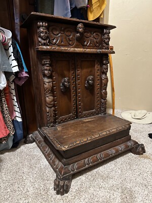 Hand carved Ornate Walnut "Prie-Dieu" Prayer Chair/Bench Upholstered | eBay