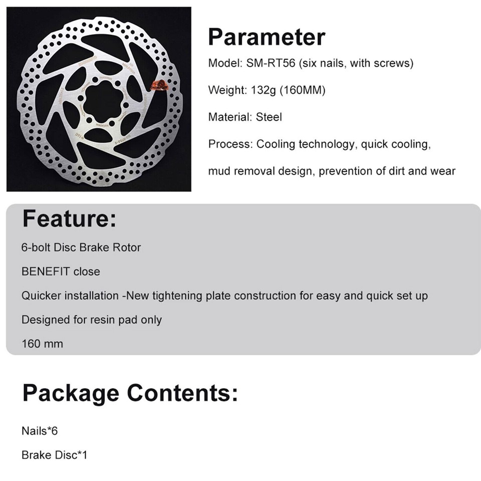 SHIMANO RT56 Bicycle MTB 160mm 180mm Rotors Bike Disc Brake Rotor + 6 ...