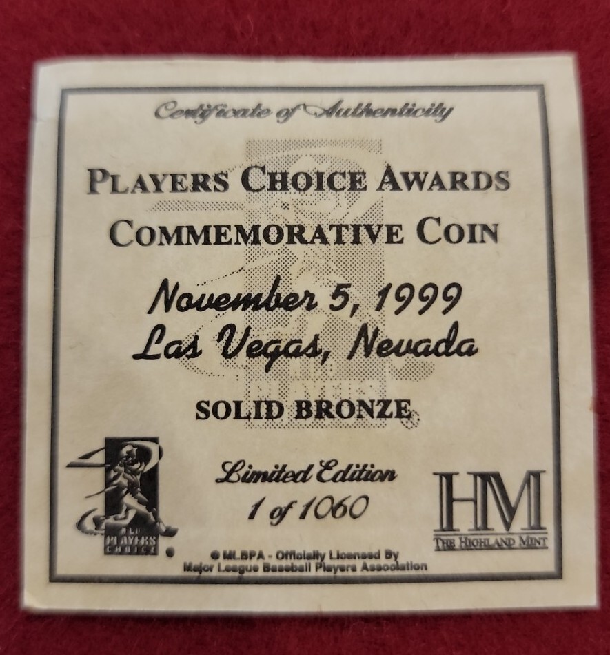 MLB Players Choice Awards Commemorative Coin -Solid Bronze - Limited ...