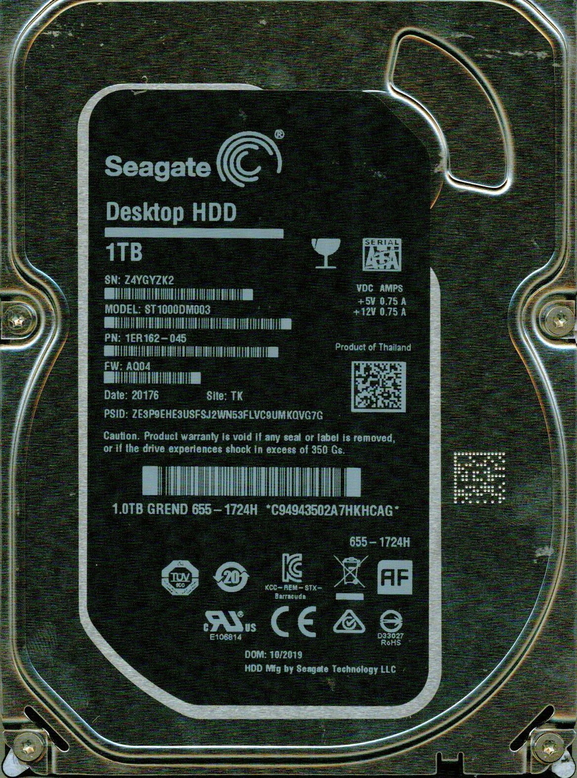 ST1000DM003, 1ER162-045, AQ04, TK, Z4YG, SEAGATE SATA 1TB 20176 | eBay