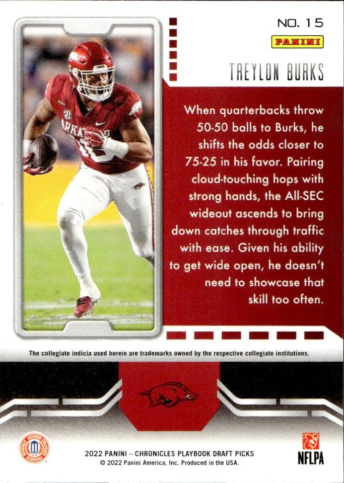 Treylon Burks 2022 Chronicles Playbook Draft - RC #15 - Arkansas ...