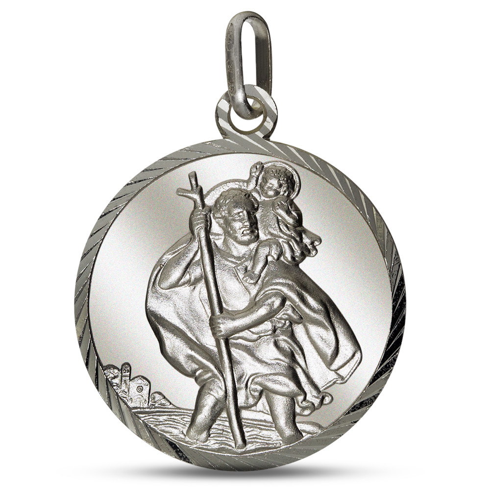 STERLING SILVER SAINT CHRISTOPHER PENDANT FREE ENGRAVING OVAL ROUND ST ...