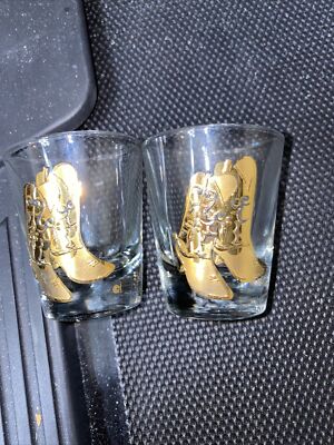 Culver Gold Cowboy Shot Glass 2.5" Tall Lot Of 2 | eBay
