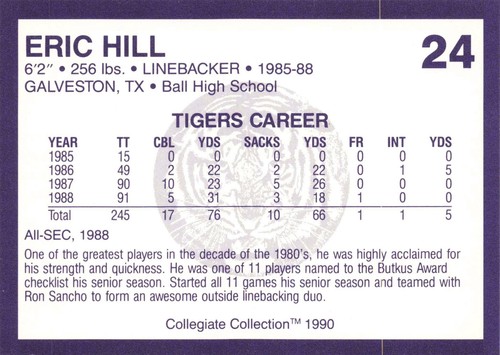 1990 Collegiate Collection LSU Tigers #24 Eric Hill | eBay