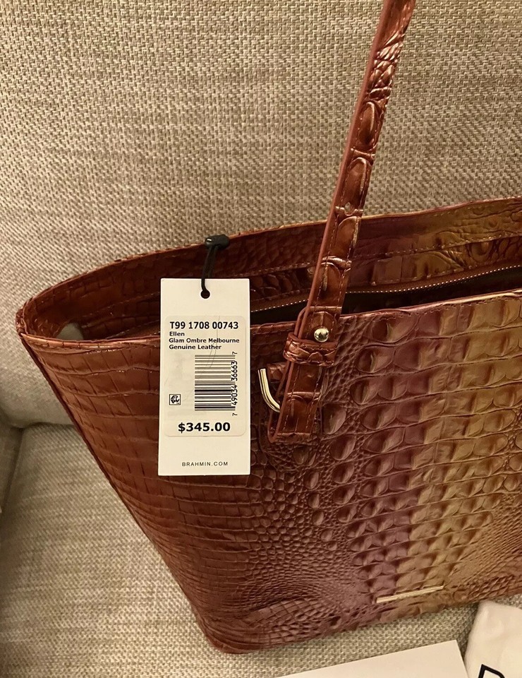NWT AUTHENTIC BRAHMIN ELLEN MELBOURNE GLM OMBRÉ EMBOSSED LEATHER TOTE ...