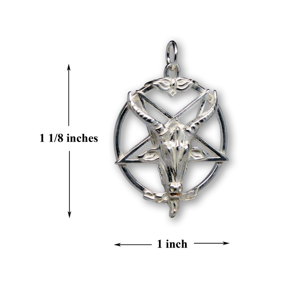 Sterling Silver Baphomet Goat Head Satanic Pentacle Pendant One Inch ...
