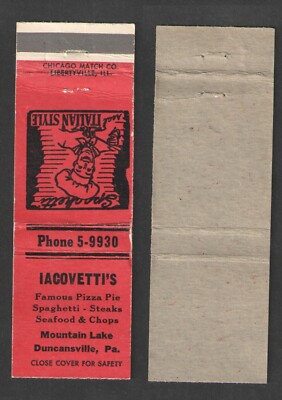 IACOVETTI'S FAMOUS PIZZA PIE { Phone 5-9930 } DUNCANVILLE PA MATCHBOOK ...