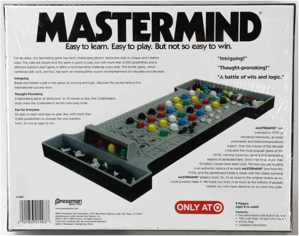 Retro Mastermind Board Game Fun for everyone By Pressman "DANAGED BOX ...