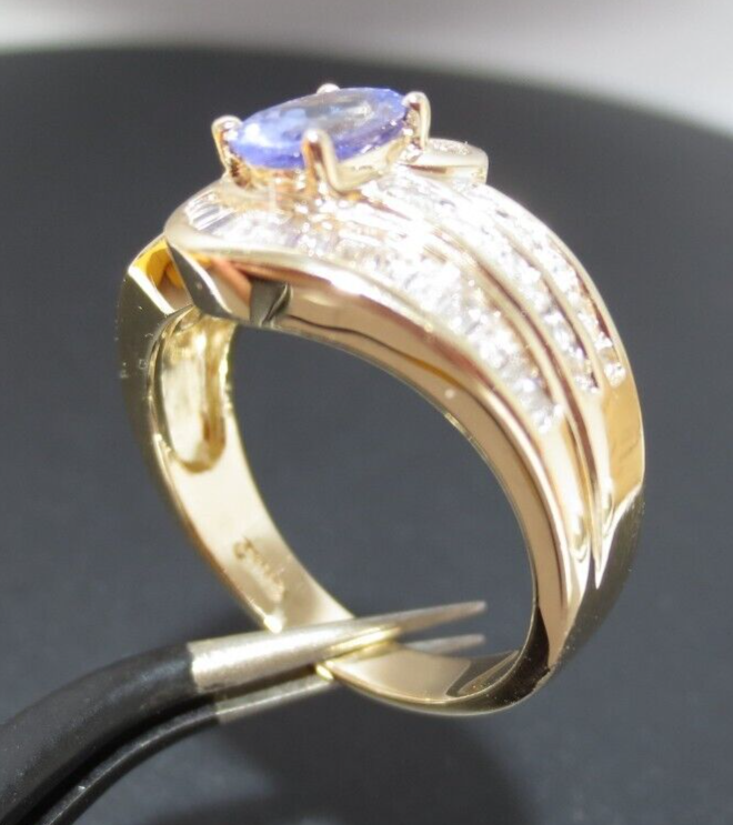 14K YG LADIES TANZANITE & DIAMOND CLUSTER RING SZ 7 11.92 MM WIDE 5.52g ...