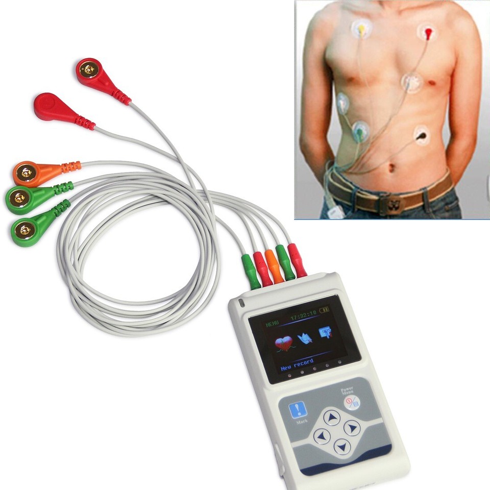 3 Channel ECG Holter Monitor, 24/48/72hr Portable EKG Recorder with PC ...