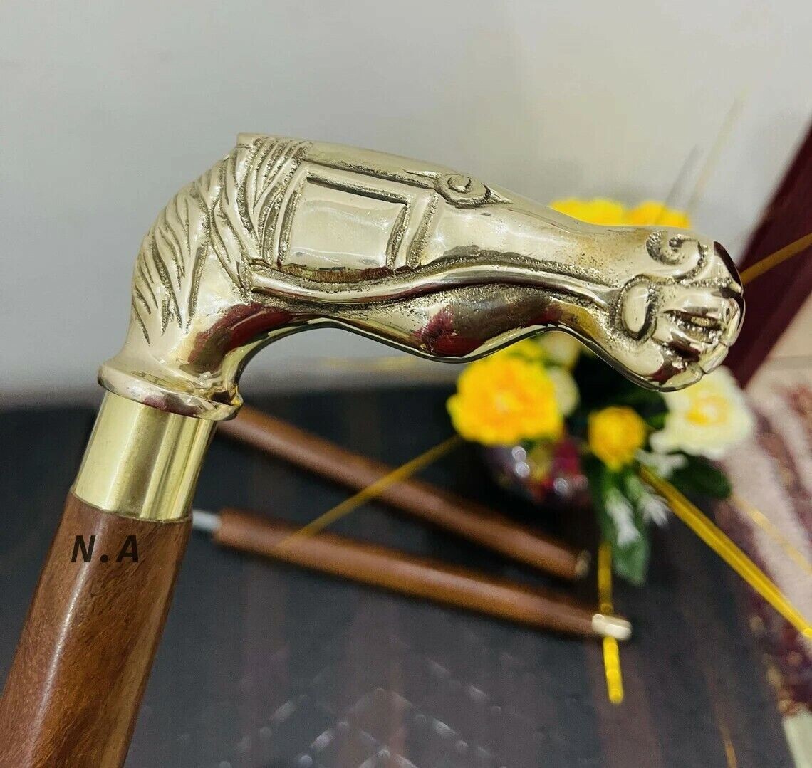 Handmade Brass Handle Victorian Horse Head Vintage Wooden Walking Stick ...