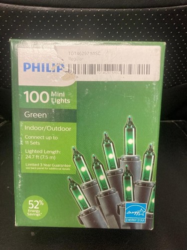 Philips 100ct Christmas / Fairy Mini String Lights GREEN Indoor/Outdoor ...