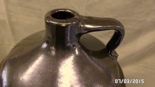 529D Vtg Brown/Tan 5 Gallon Pottery Jug w/Handle--Blue "5" on Side ...