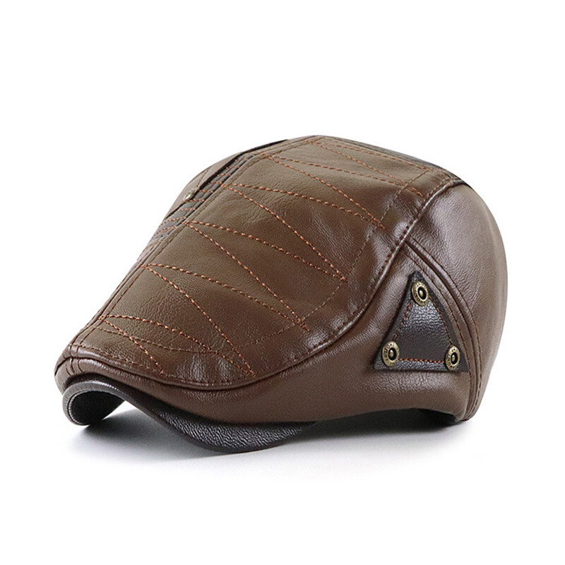 Men Beret Hat Leather Cap Newsboy Gatsby Flat Cap Ivy Golf Driver Cap ...