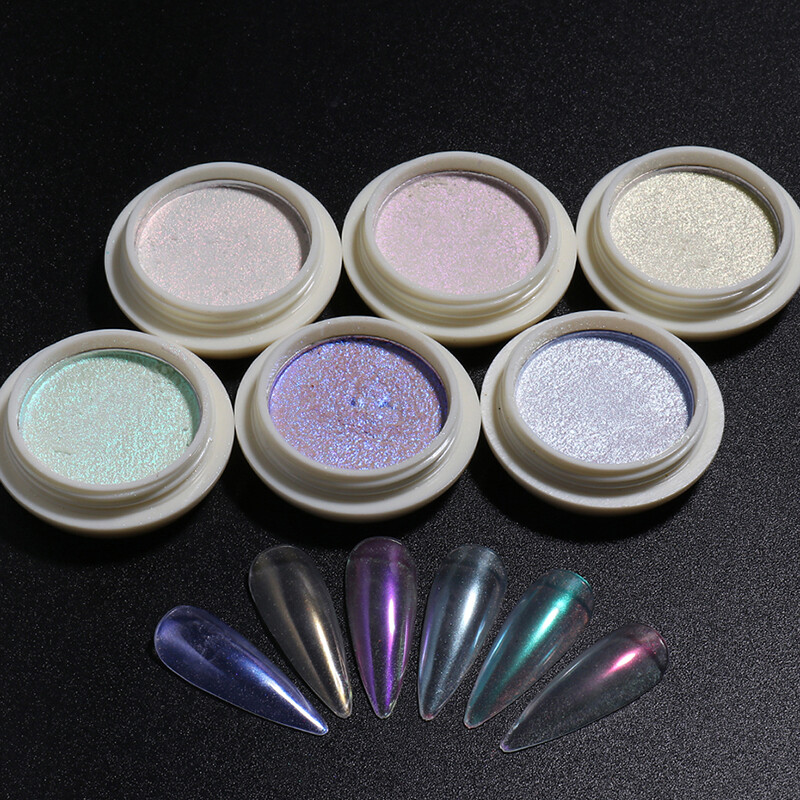 Holographic Chrome Pigment Aurora Nail Glitter Nail Powder Rainbow Nail ...
