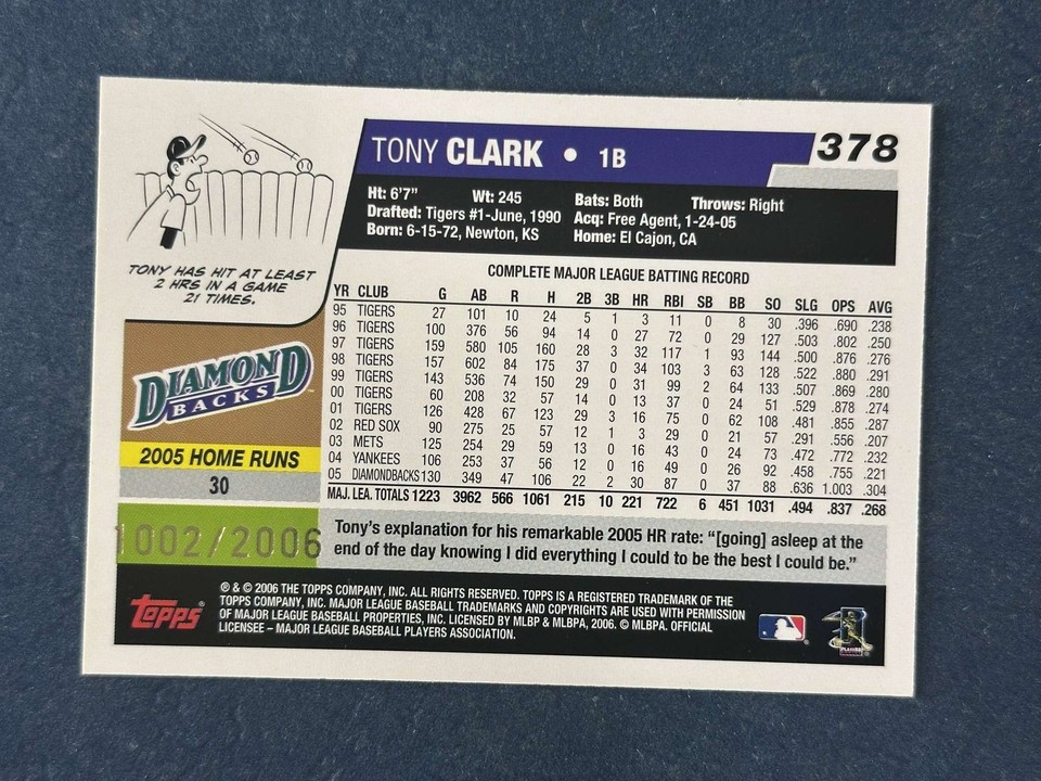 2006 Topps Gold #378 Tony Clark Arizona Diamondbacks /2006 | eBay