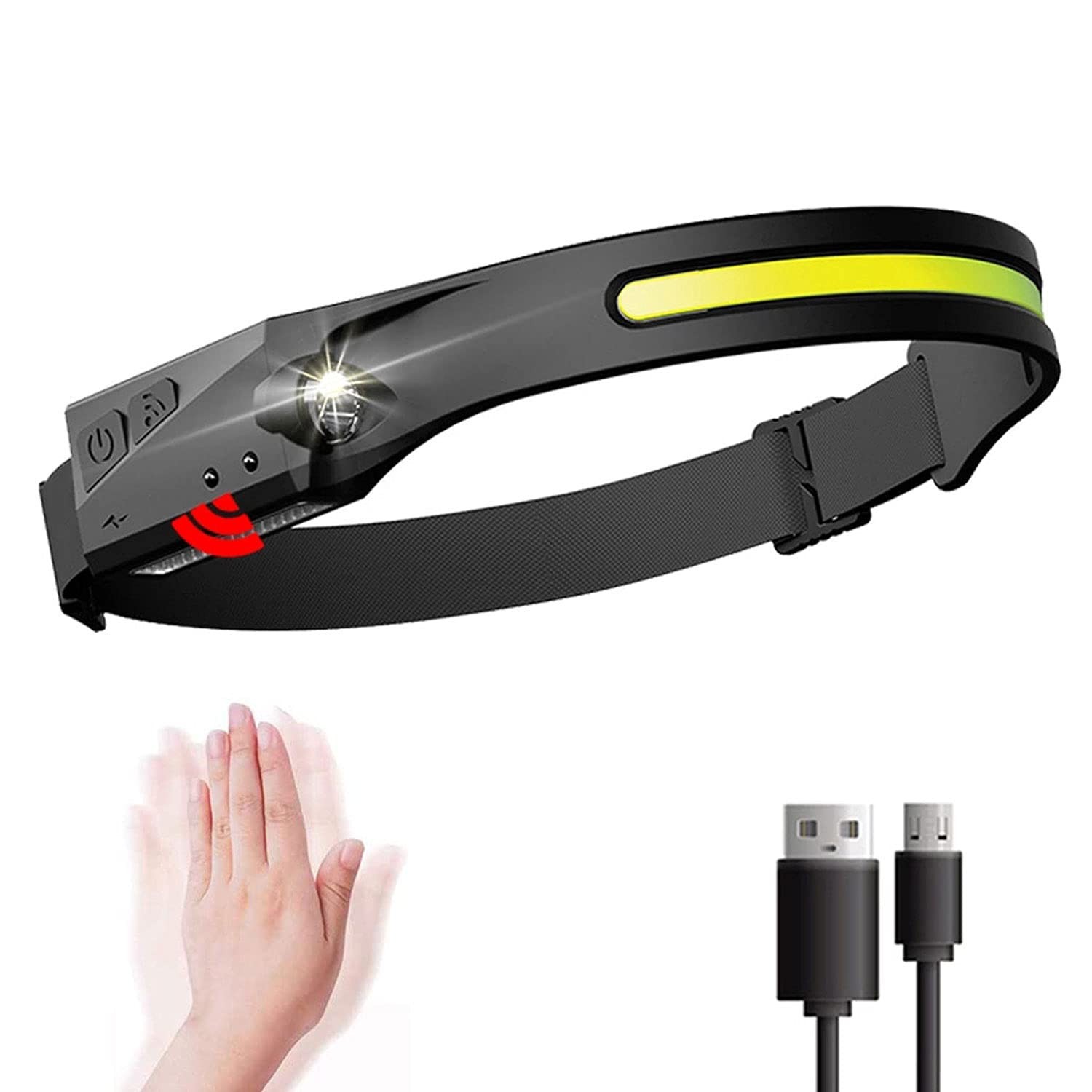 1~4x COB+LED Motion Sensor Headlamp USB Rechargeable Headlight Torch ...