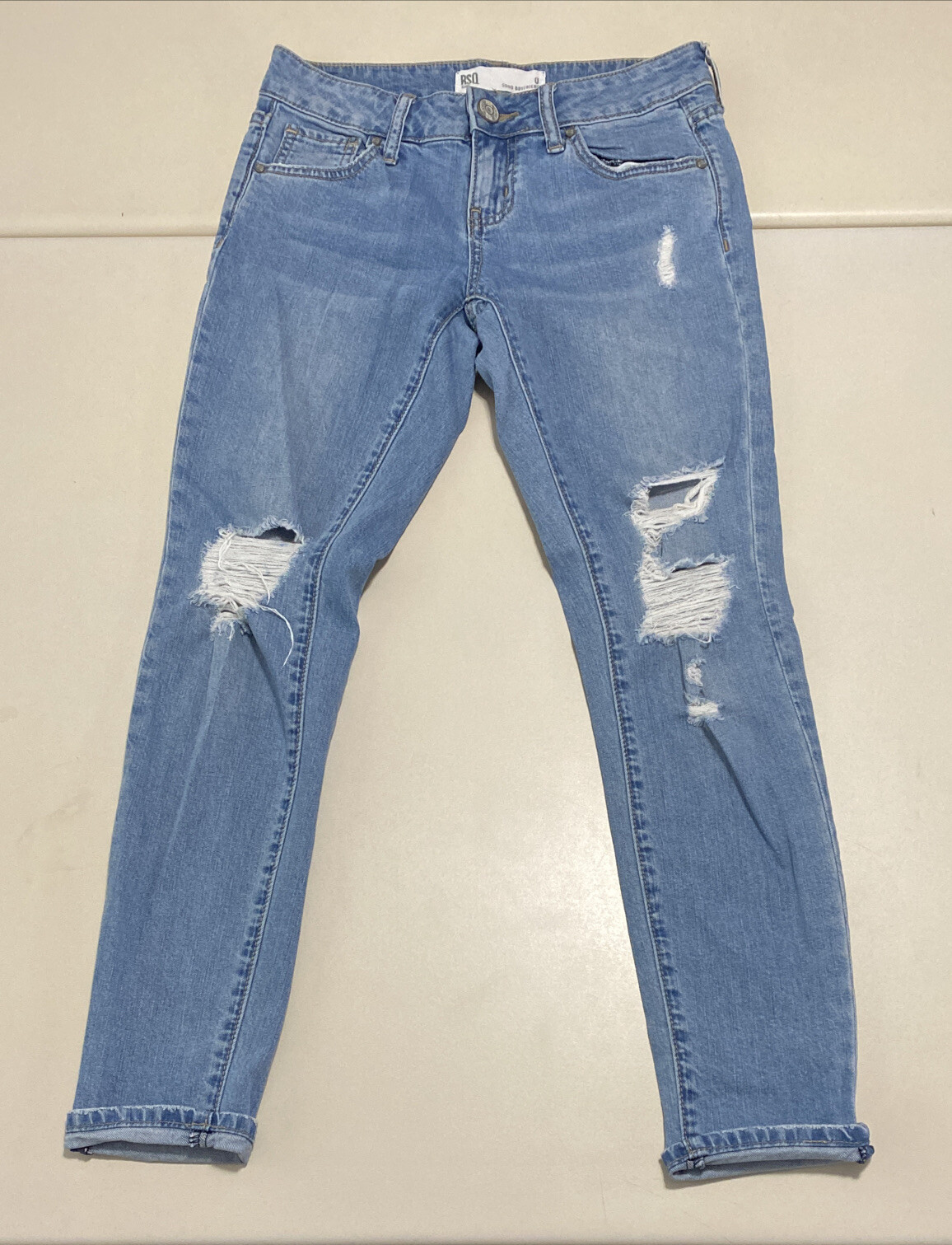 RSQ Womens Soho Boyfriend Distressed Light Wash Jeans… - Gem