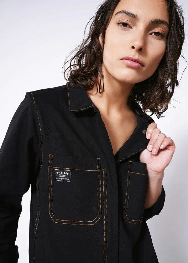 NWT Wildfang Essential Long Sleeve Coverall L Black Fleece Yellow ...