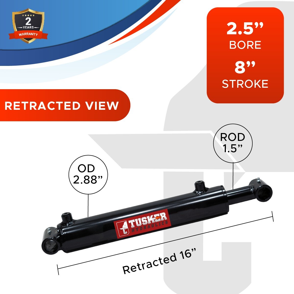 2.5x8 Hydraulic Cylinder 2.5" Bore 8" Stroke Double Acting Welded Cross ...