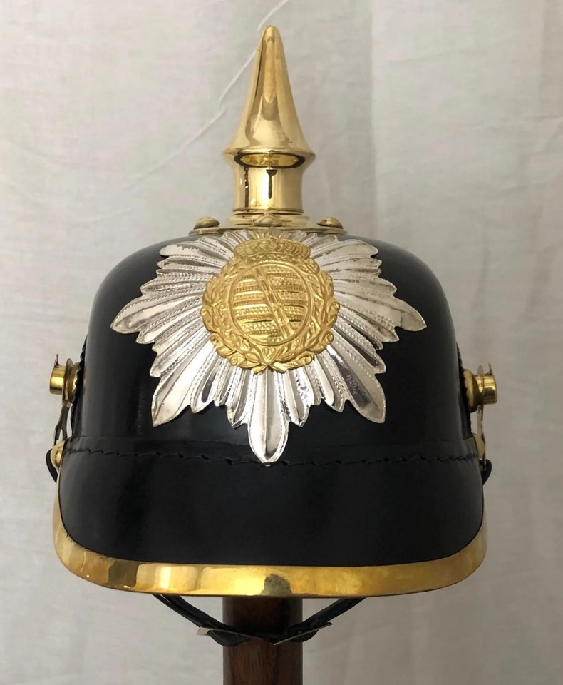 Black Leather German Pickelhaube Helmet Imperial Military Prussian ...