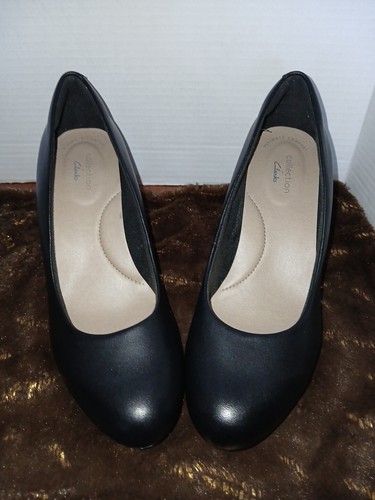 Clarks Indigo Women's Shoes Sz 7 1/2 Black Leather Casual Slip On Pump ...
