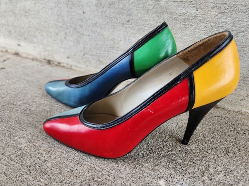 Van Eli Colorblock Pumps Size 8 Made In Spain 1980s Red Yellow Blue ...