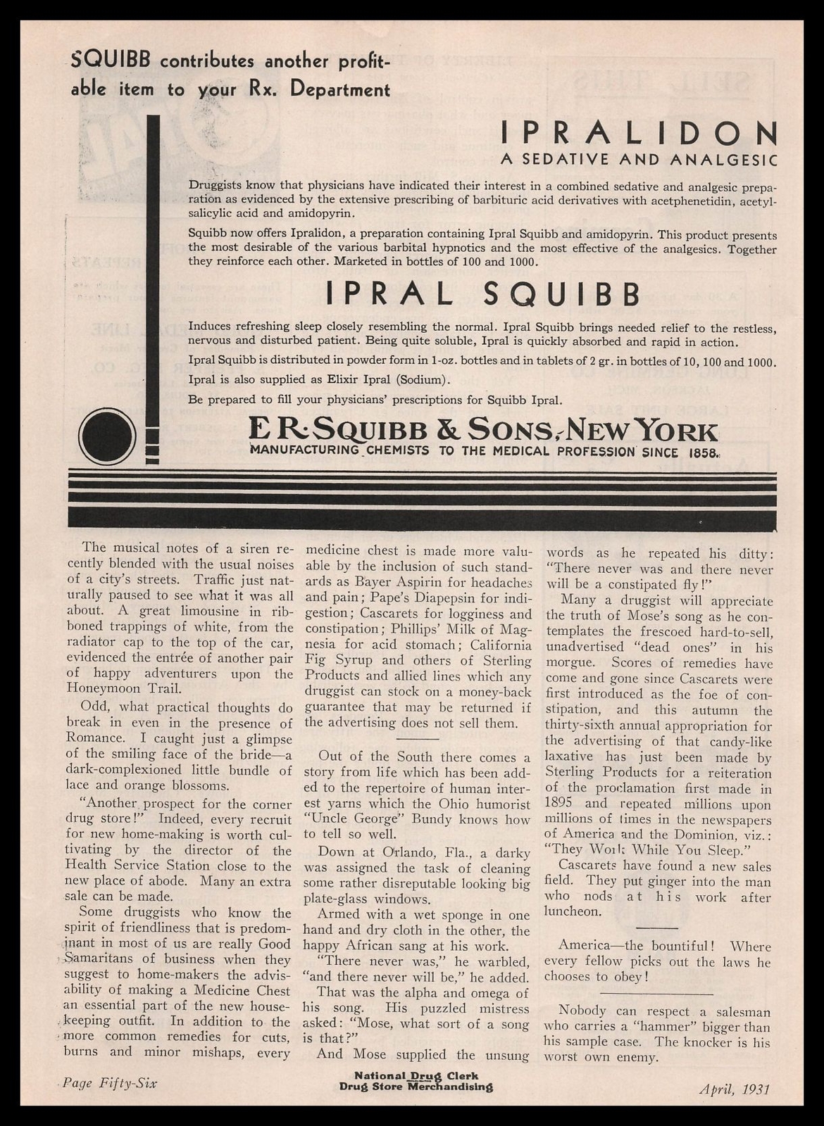 1931 E R Squibb & Sons New York Ipralidon Sedative & Analgesic Vintage ...