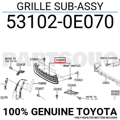 531020E070 Genuine Toyota GRILLE SUB-ASSY 53102-0E070 | eBay