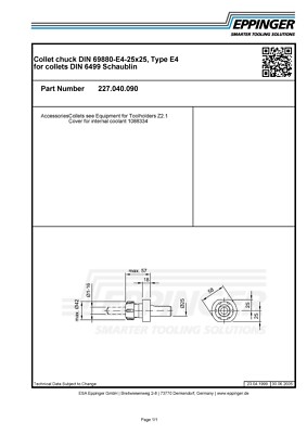 VDI25, Collet chuck, Type E4 for collets DIN 6499 Schaublin, ER25, 227. ...