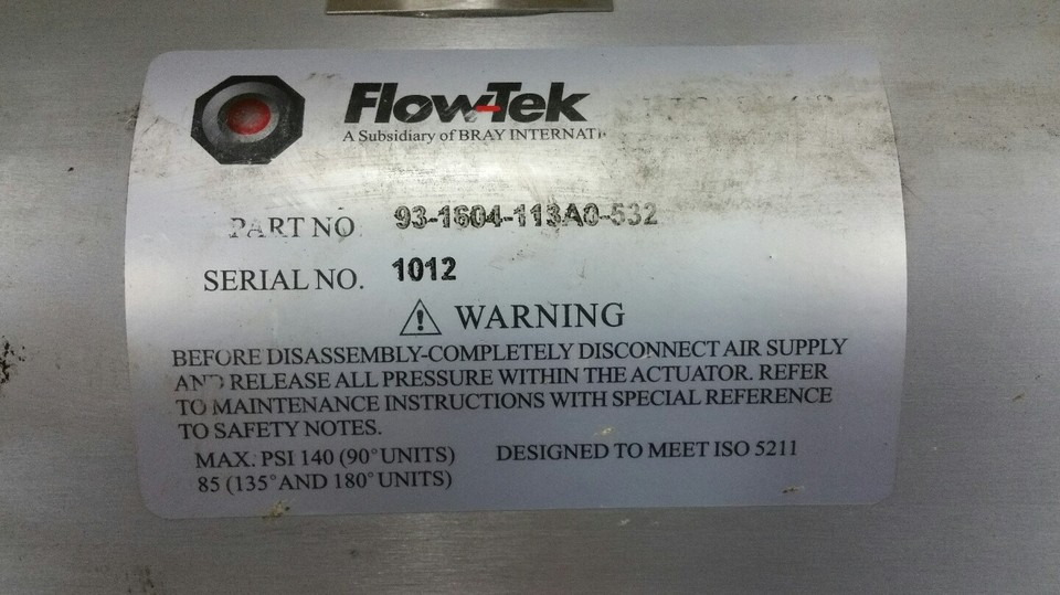 Flow-Tek Automator Pneumatic Actuator Valve 93-1604-113A0-532 #1322MW ...