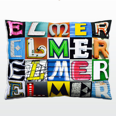 Personalized Pillow featuring the name ELMER in photos of actual sign ...