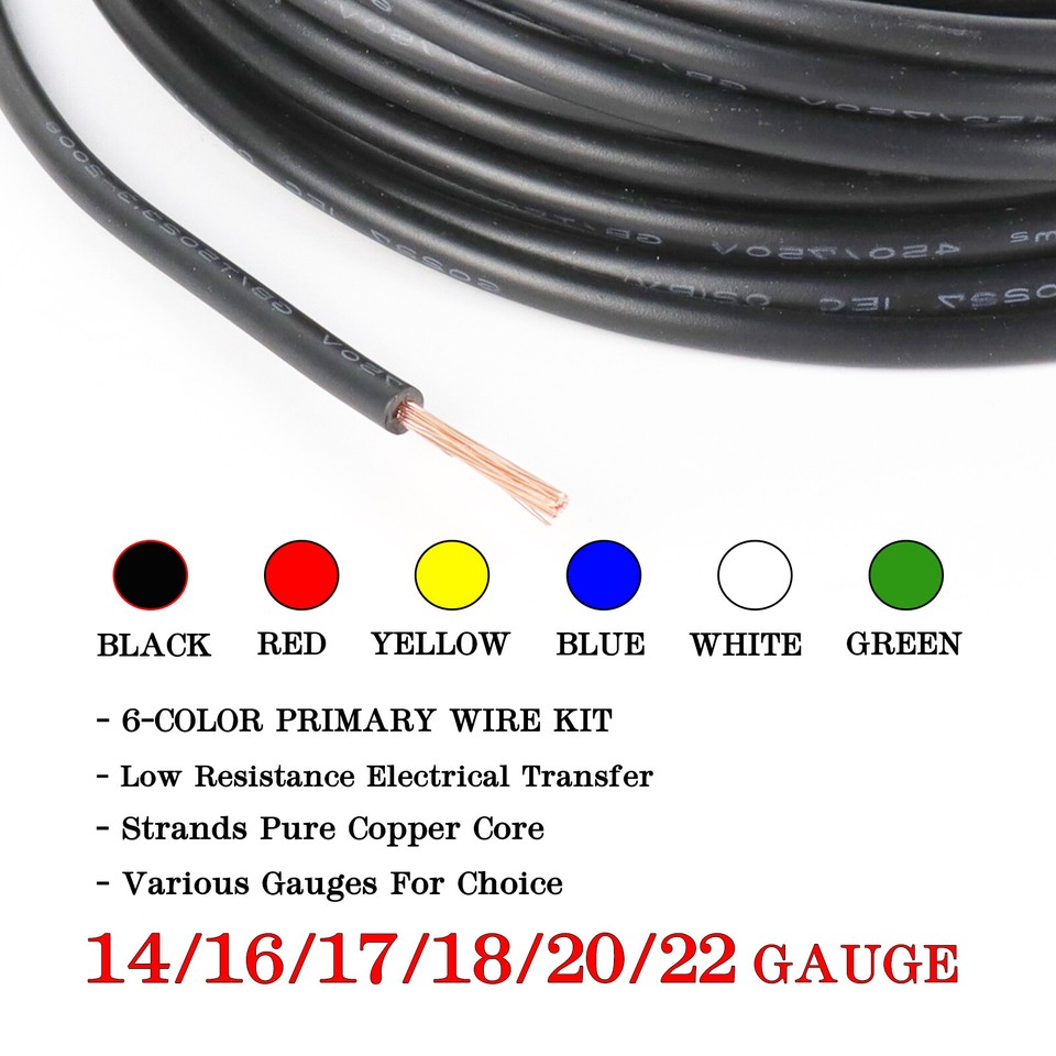14 16 18 20 22 Ga Gauge Stranded Copper Primary Wire Lot Low Voltage ...
