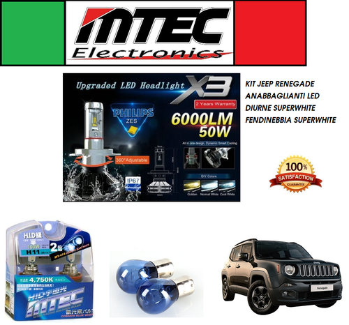 Jeep Renegade No Error LED H4+Daytime Running Lights & Fog Lamp Mtec X3 | eBay