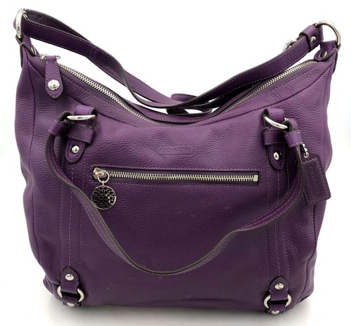 NWT Coach F17566 'Alexandra' Purple Leather Shoulder Bag w/ Silver ...