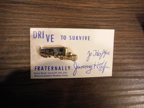 Vintage Drive to Survive Jimmy Hoffa tractor trailer Tie Pin on card | eBay