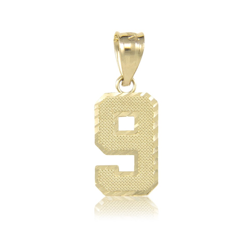 10K Solid Yellow Gold Number Pendant - 0-9 Dia Cut Necklace Charm Men ...