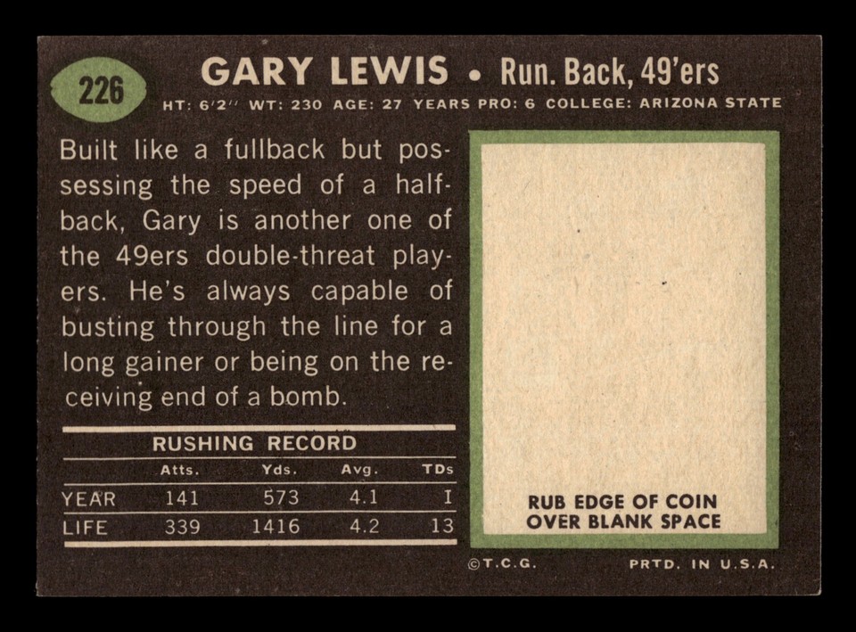 1969 Topps Gary Lewis #226 San Francisco 49ers | eBay