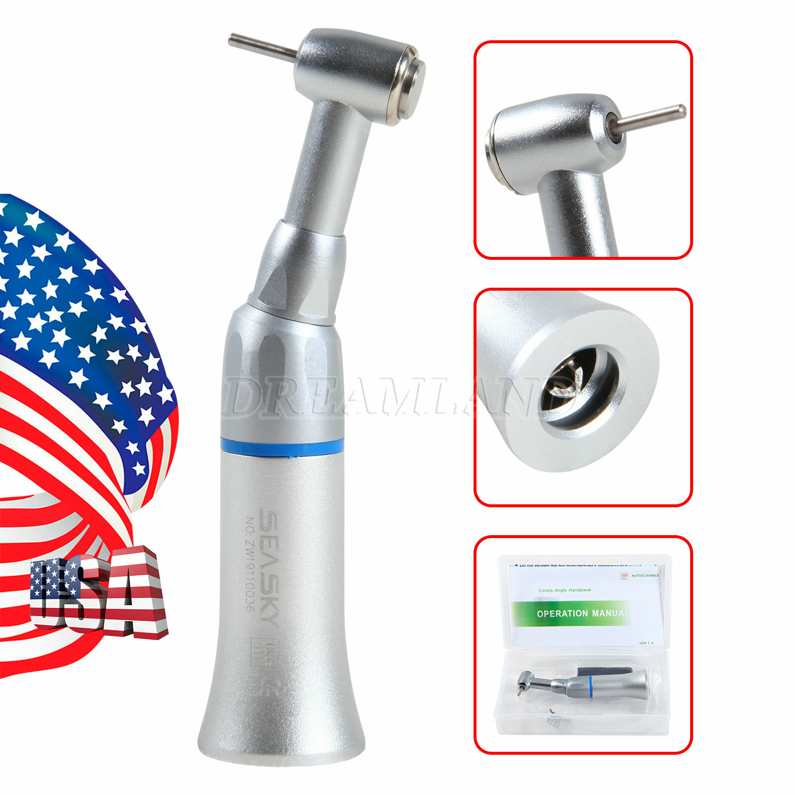 1-10*Dental Slow Low Speed Contra Angle Handpiece FG1.6mm /4H Air Motor ...