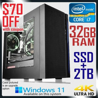 Intel Core i7 Gaming PC 32GB RAM Computer SSD + 2TB Home Office Desktop ...
