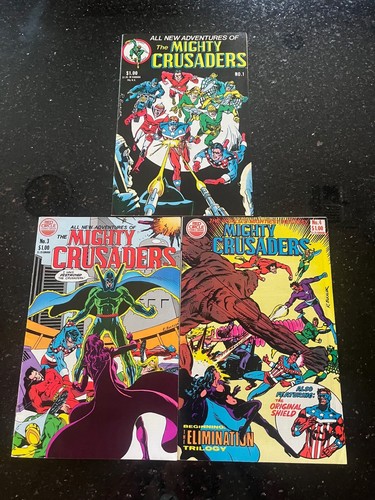 MIGHTY CRUSADERS lot: #1,3,4-1983-Red Circle-Shield-Fly-Jaguar-Web-Black Hood-NM | eBay