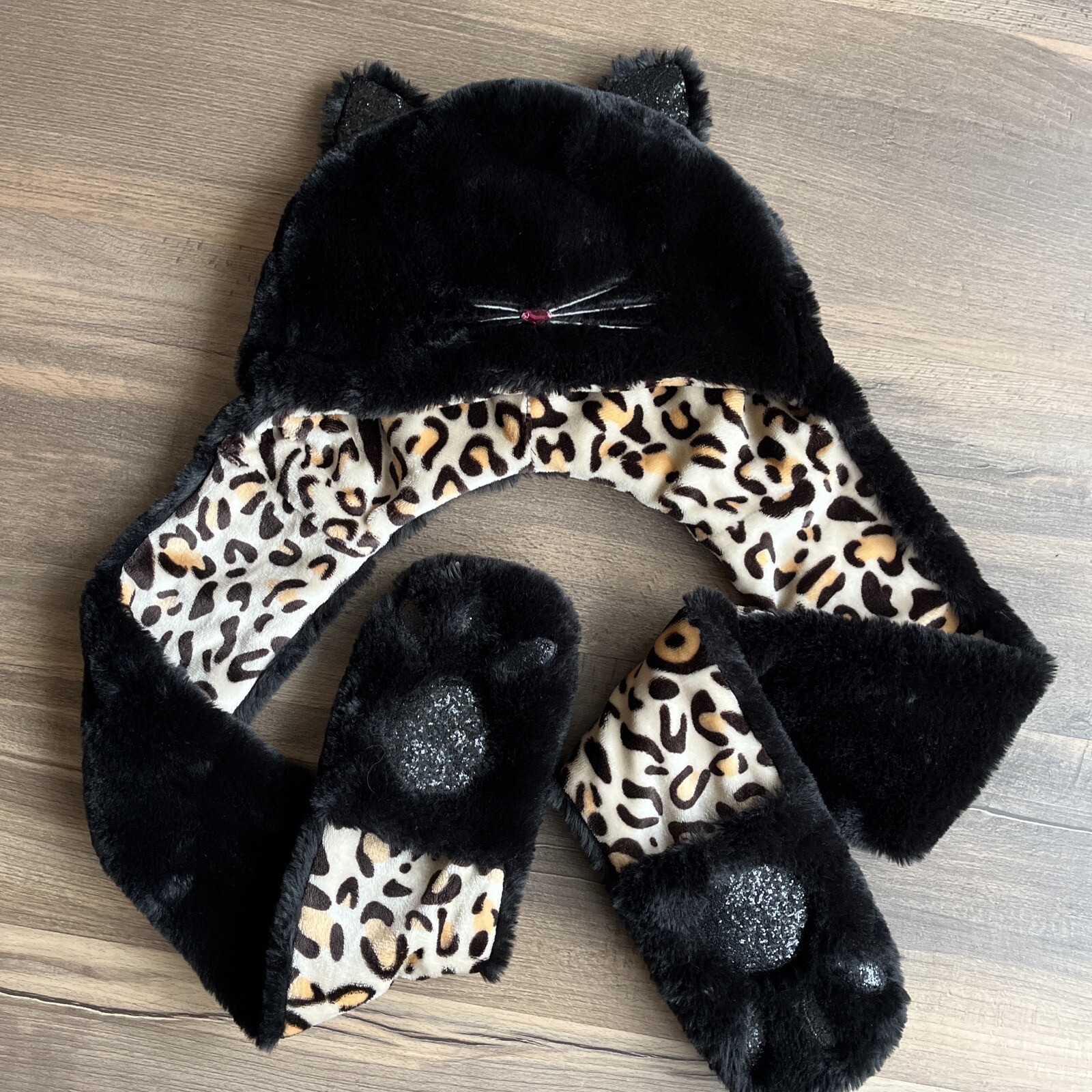 Claire’s Leopard Hooded Scarf Faux Fur And Fleece Lin… - Gem