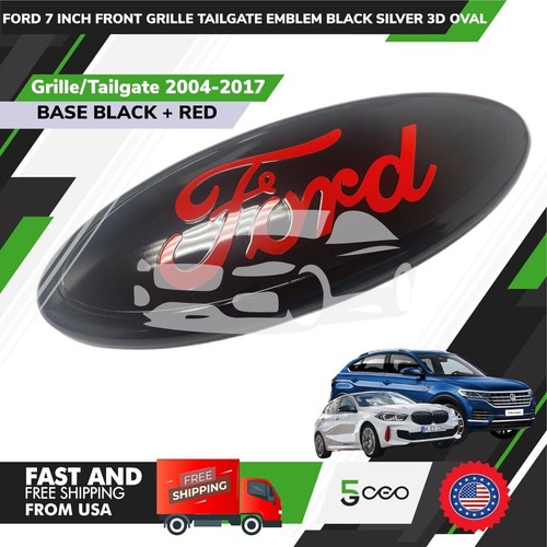 FORD RED 7 INCH FRONT GRILLE TAILGATE EMBLEM RED BLACK 3D OVAL OEM | eBay