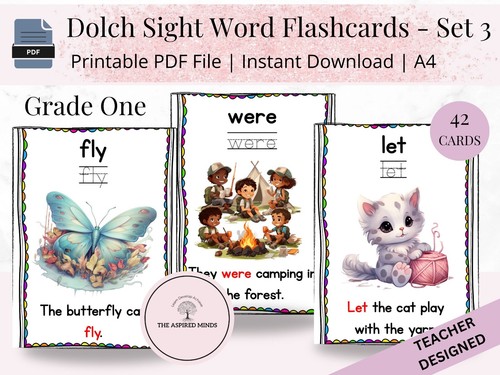 Set 3 Dolch Sight Word Flashcard GRADE 1 PRINTABLE DIGITAL ONLY | eBay ...