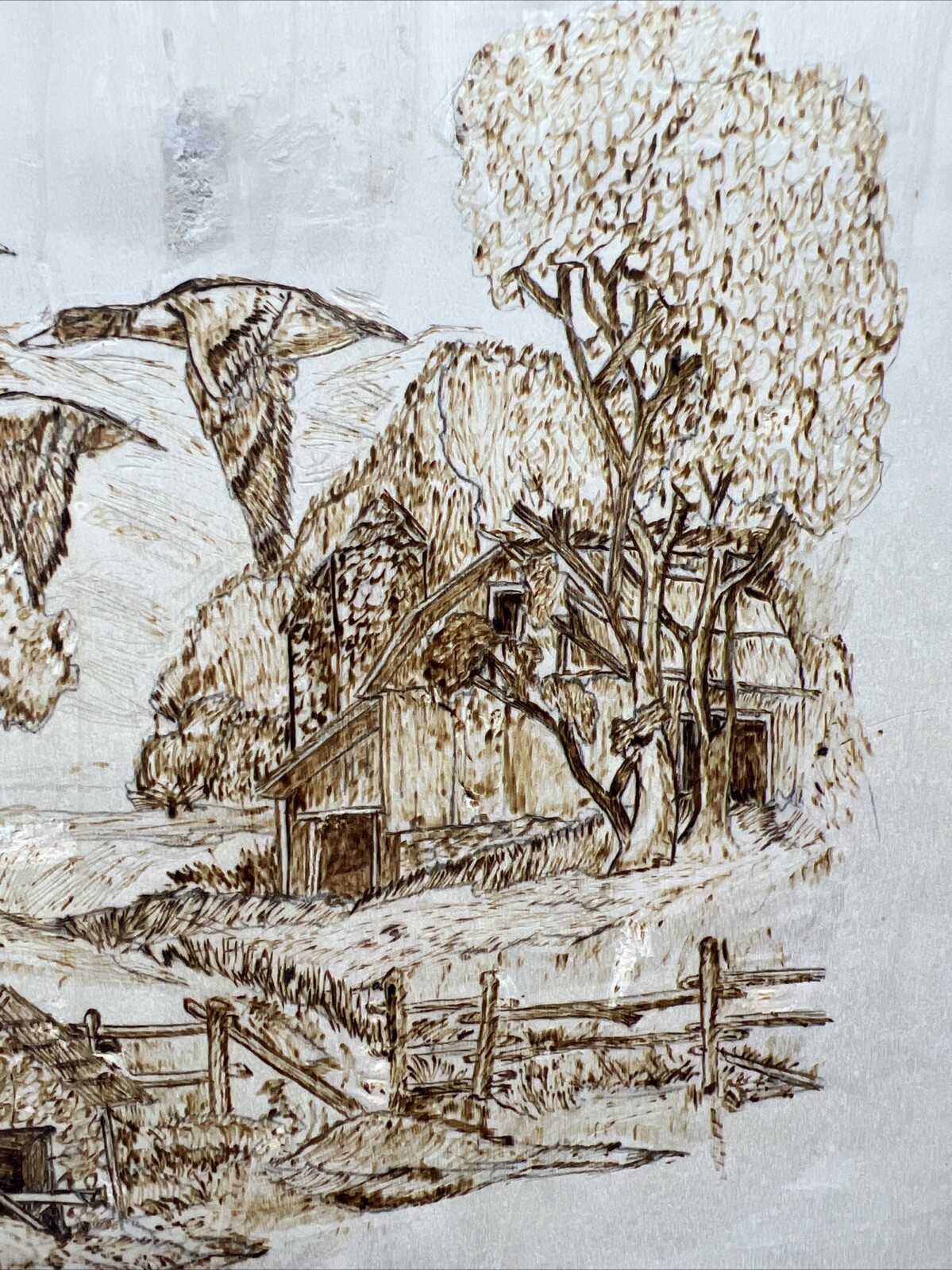 Wood Burned Art Pyrography Farmhouse Barn Wall Hanging Signed Matzco ...