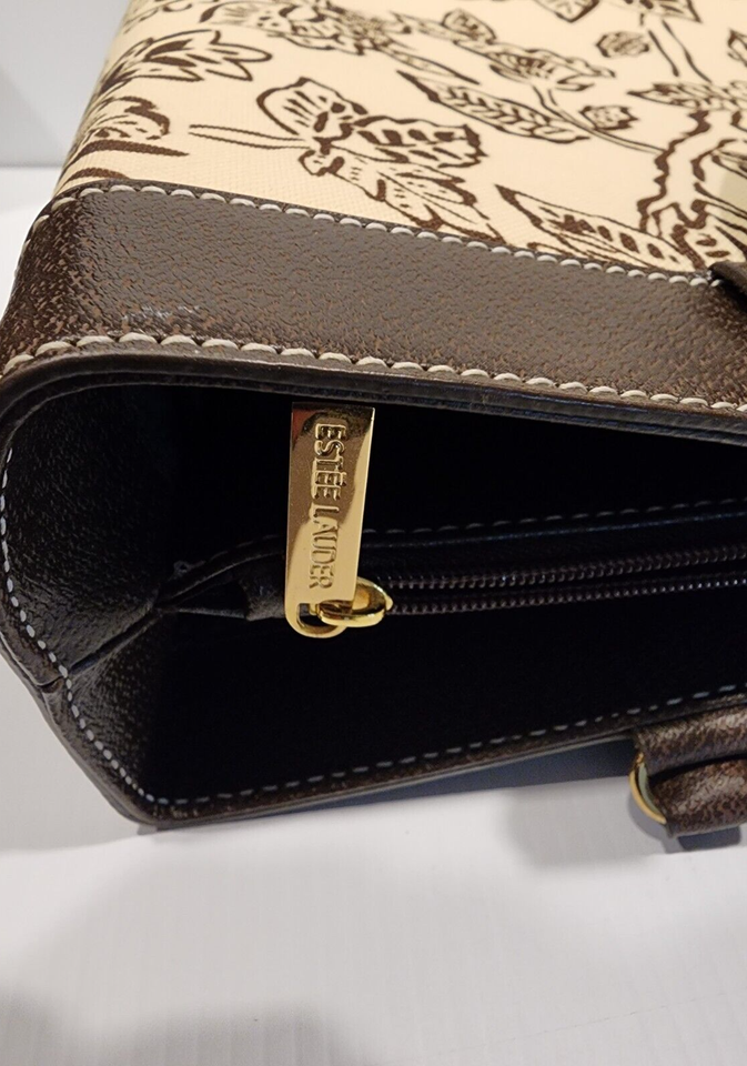 Estee Lauder Floral Handbag Tote 15x12x5 Brown/Tan/Brown Faux Leather ...