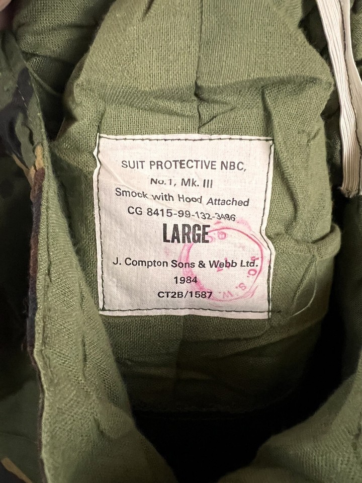 VTG 1984 Deadstock British Camo Military NBC Suit Smock and Trousers L ...