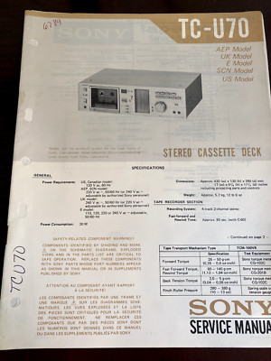 SONY TC-U70 TCU70 Service Manual FROM THE USA **ORIGINAL** | eBay