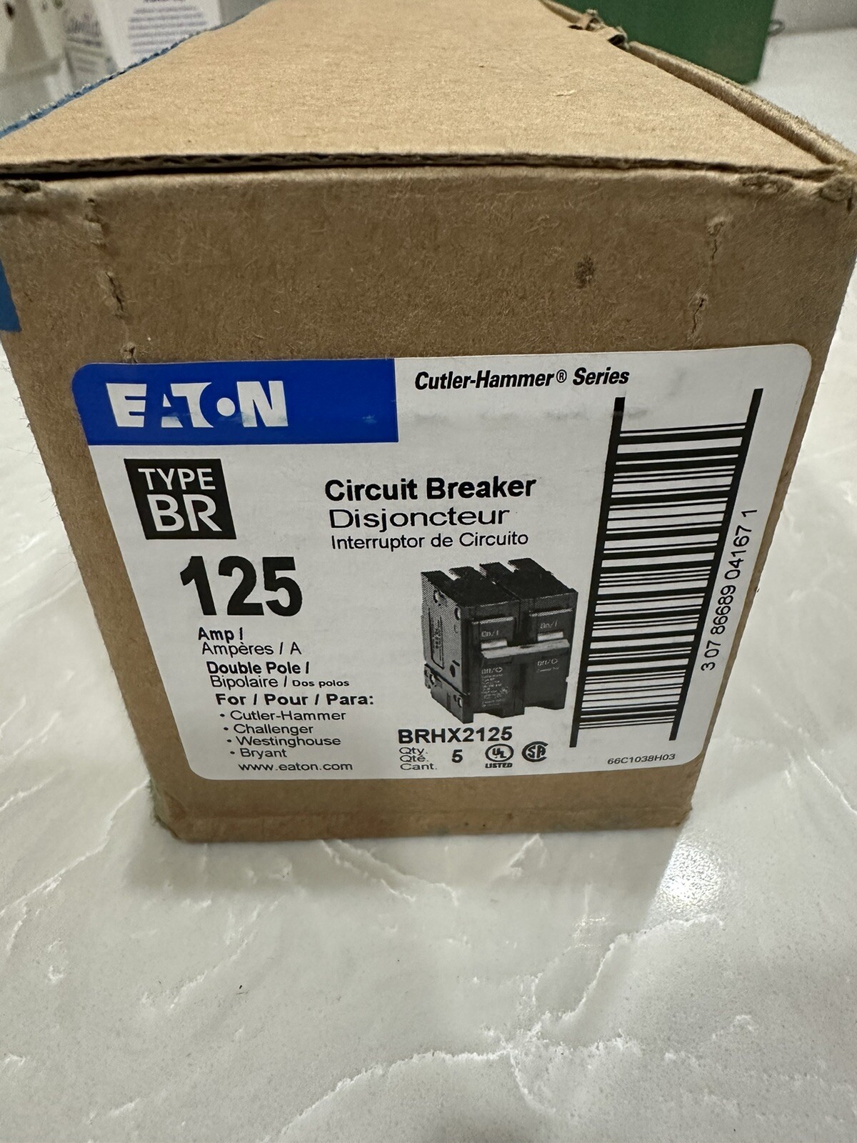 BRHX2125 1PC EATON TYPE BR 2P 125A 120/240V 22k 50/60Hz CIRCUIT BREAKER ...